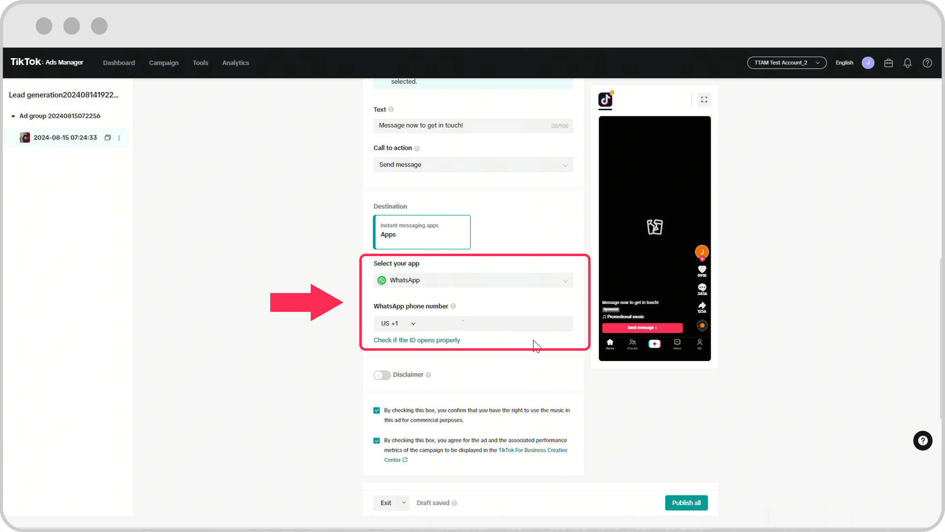 Set up TikTok Instant Messaging Ads | TikTok For Business