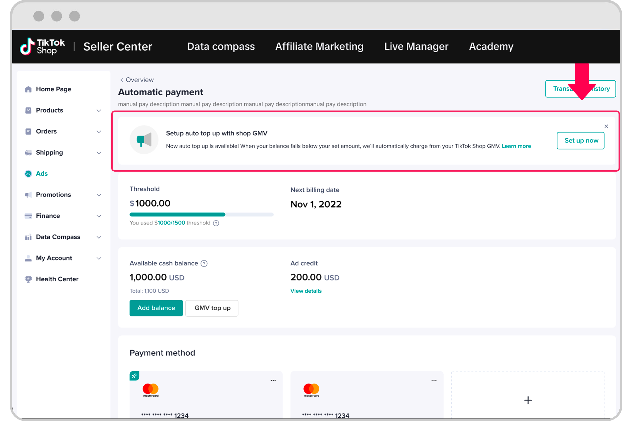 How to use GMV Pay to pay for ads